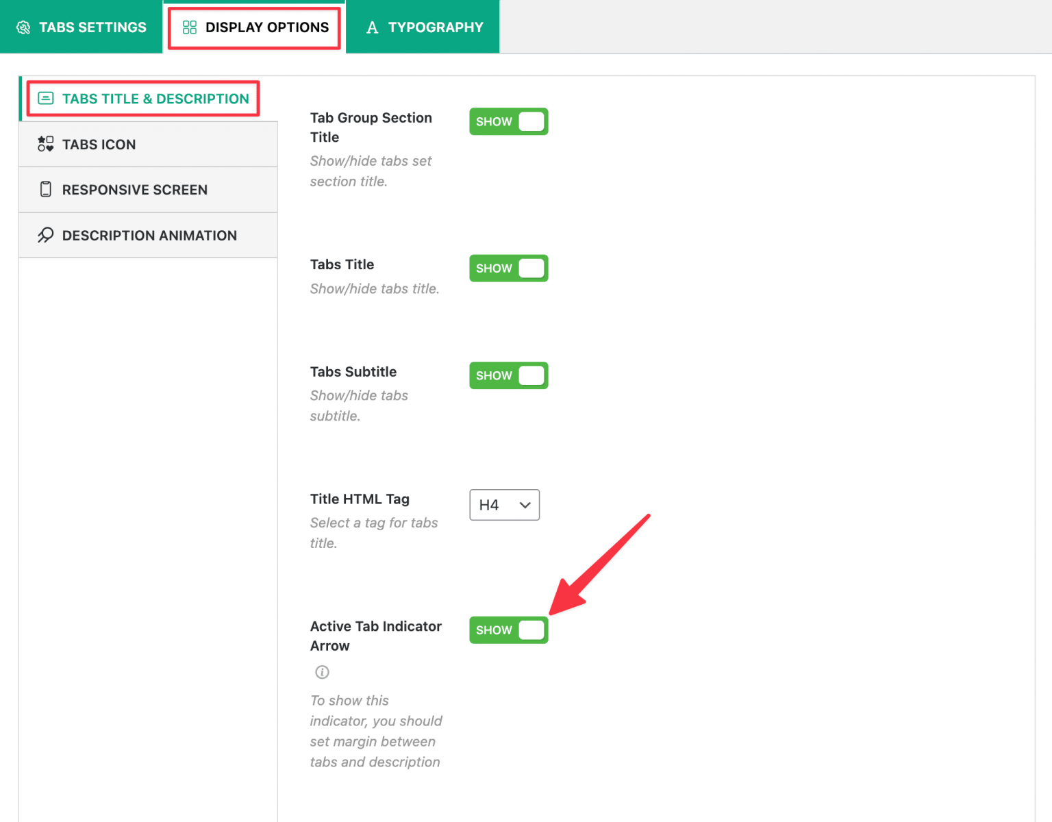 How to configure an Active Tab Indicator Arrow? – Smart Tabs Docs