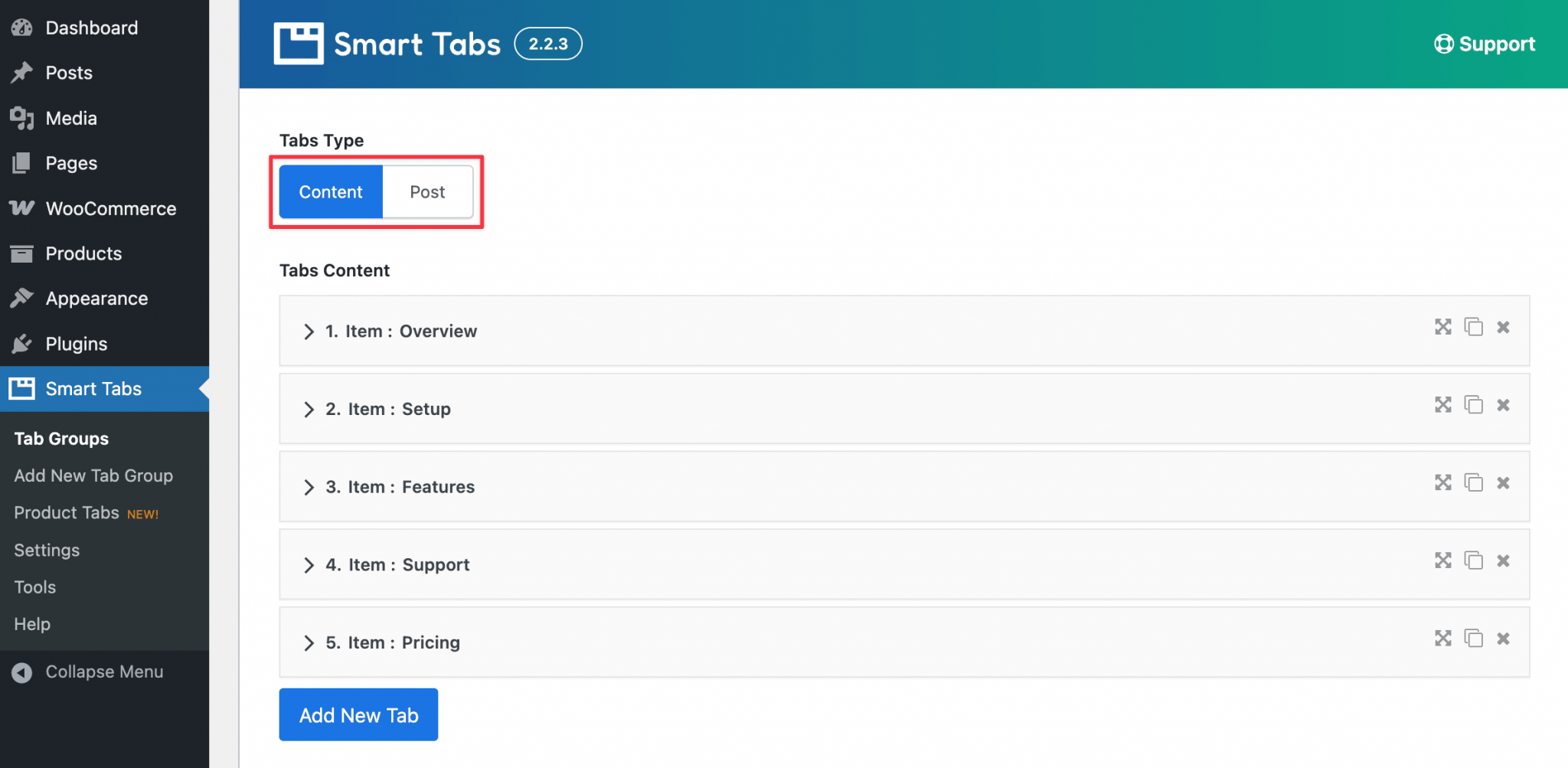 How to select the tab’s Content Type? – Smart Tabs Docs